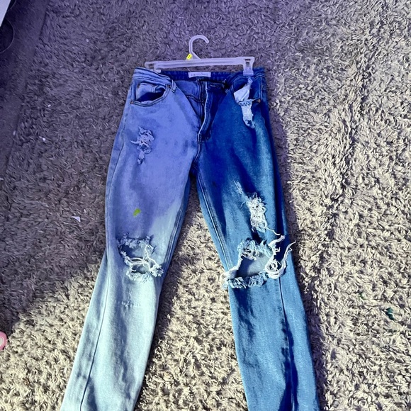 Jeans | Half Blue Half Light Blue Ripped Jeans | Poshmark